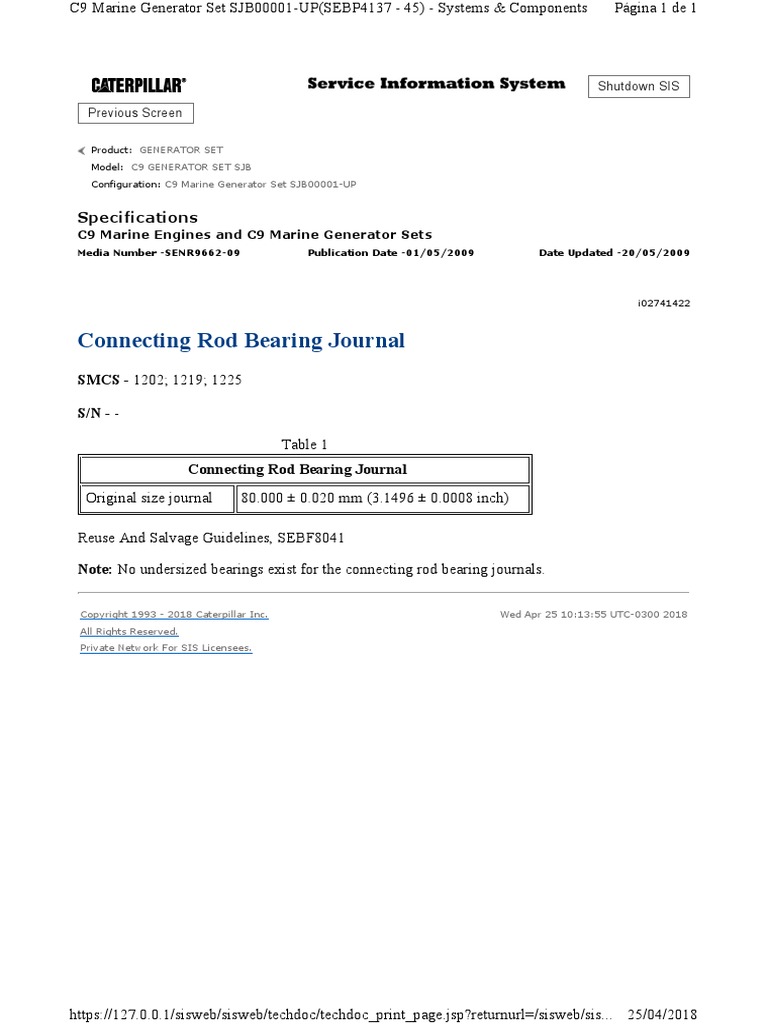 Diameter Connecting Rod Bearing Journal - c9 | PDF