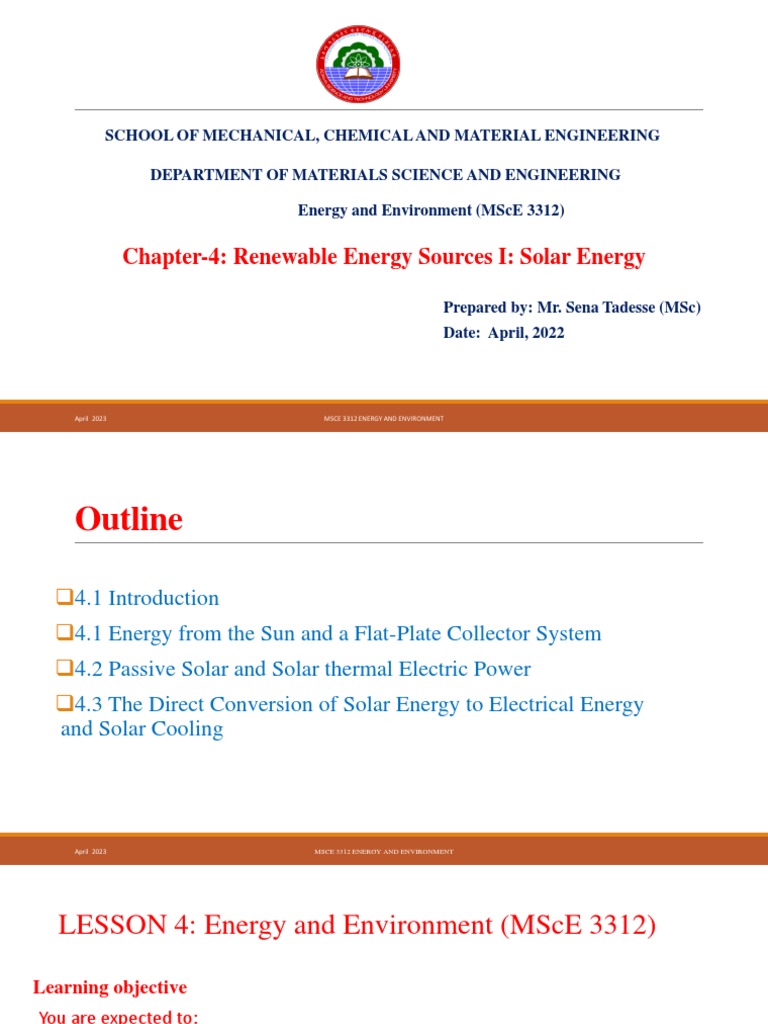 CHAPTER-4 Renewable Energy Sources I, Solar Energy | PDF ...