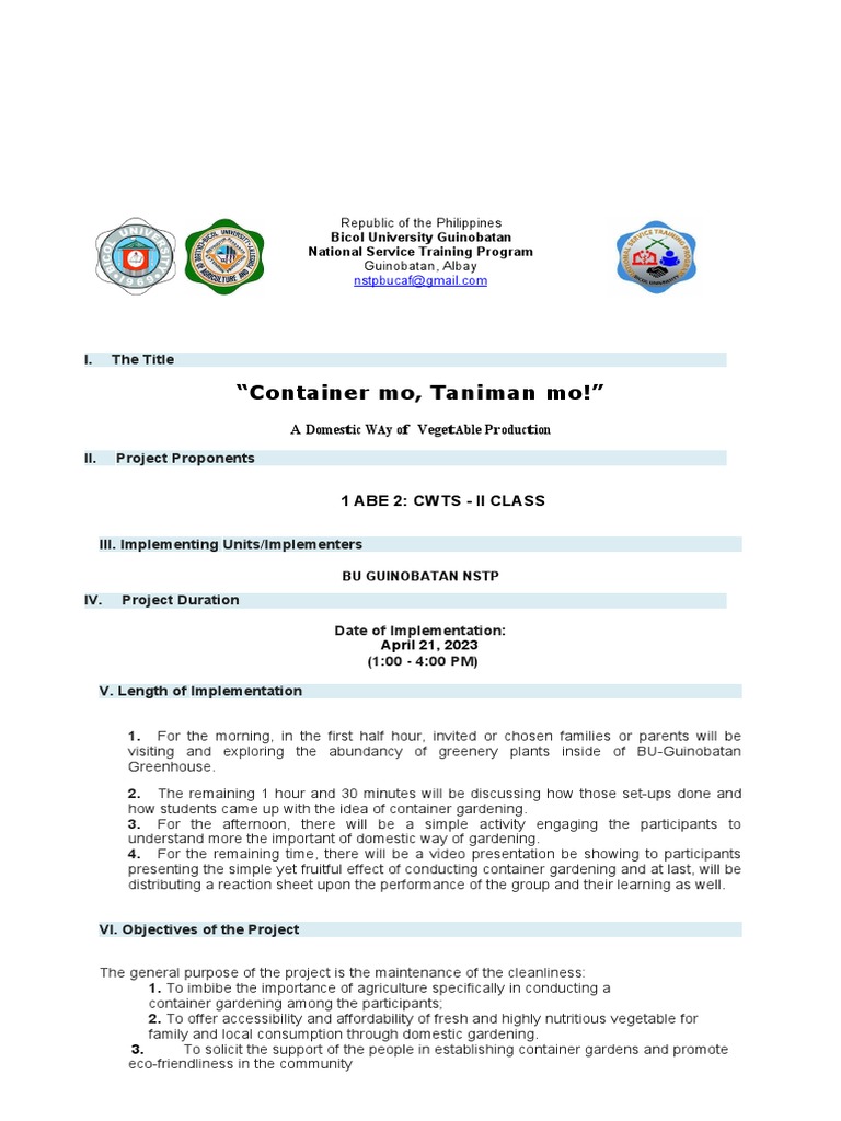 Project Proposal Community Immersion Abe2-Revised | PDF