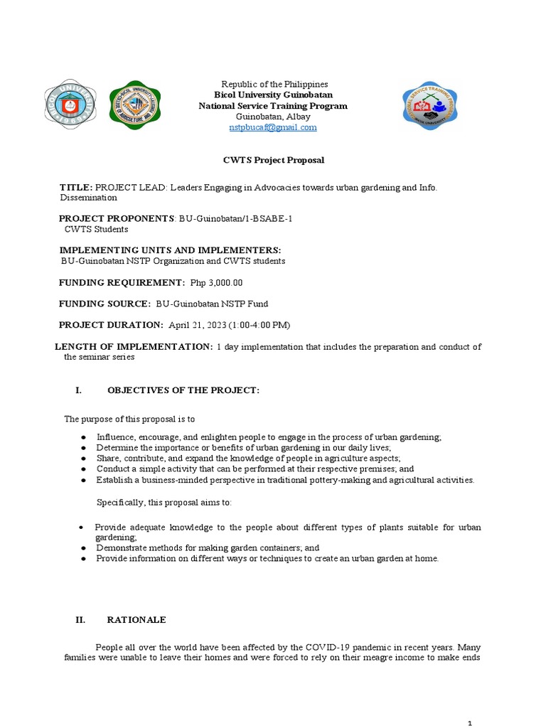 Project Proposal NSTP 1bsabe1 1 | PDF | Urban Agriculture | Food Security