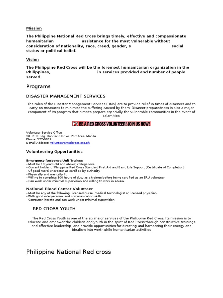 Philippine Red Cross Mission and Vision | PDF | Emergency Management ...