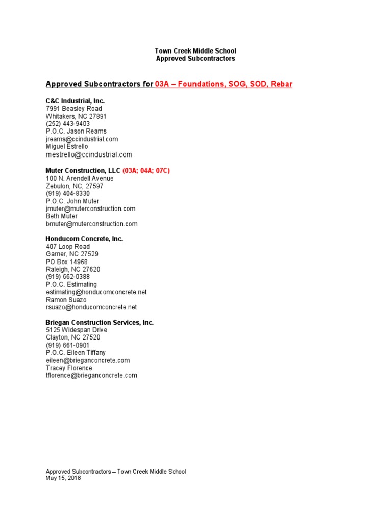 List - Approved Prequalified Subs | PDF | Masonry | Building Engineering