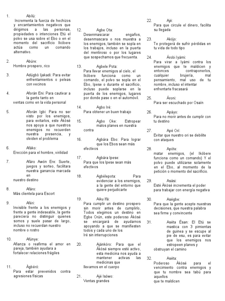 Listado Akose Practica Yoruba PDF | PDF