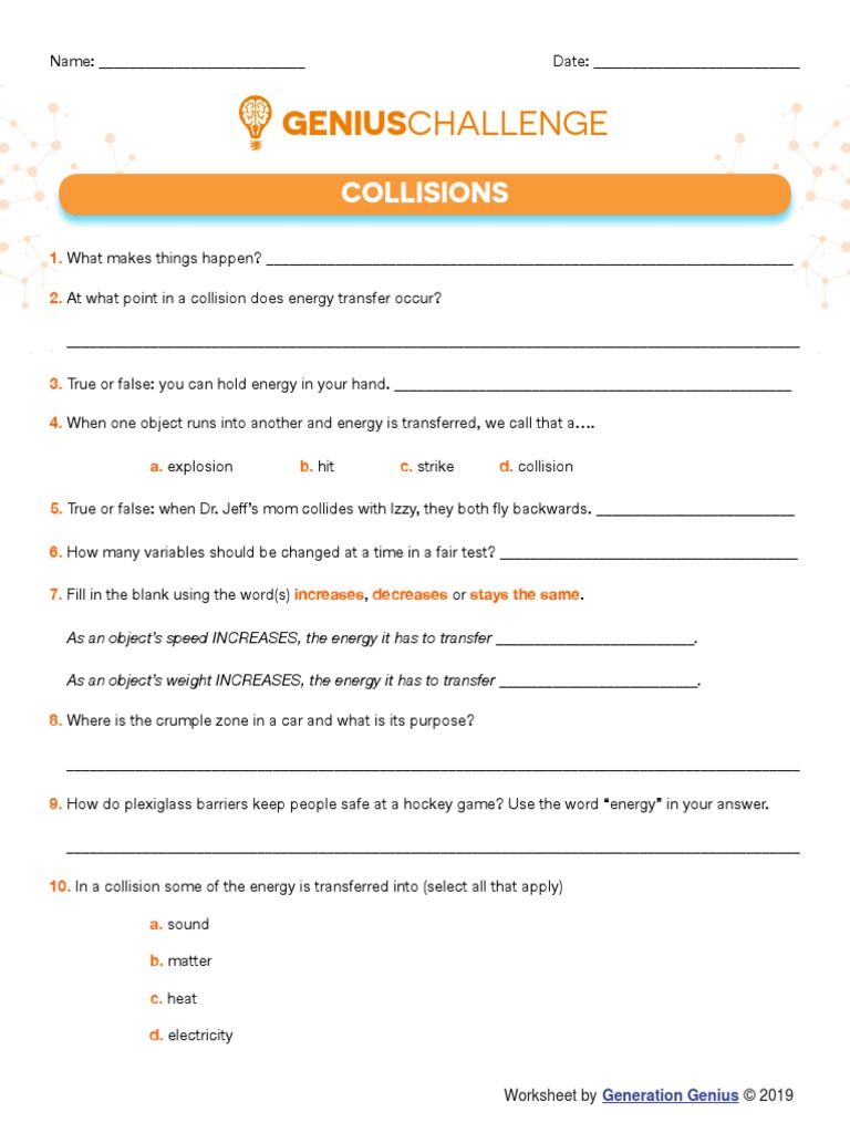 Collisions Worksheet GG | PDF