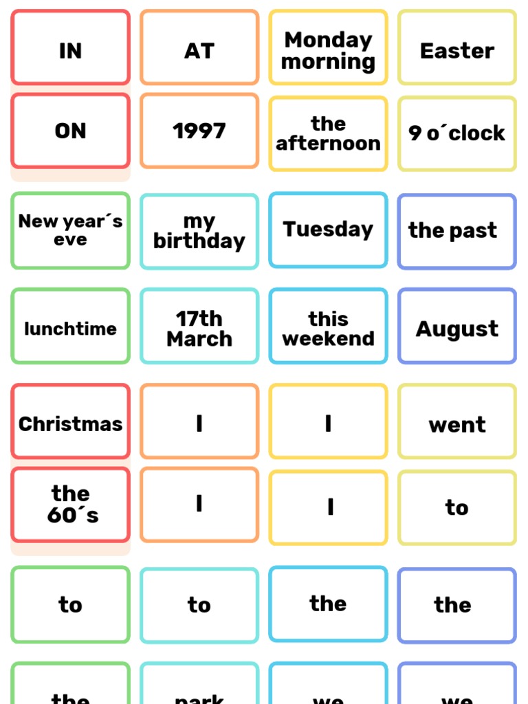 Flash Cards, Prepositions of Time | PDF