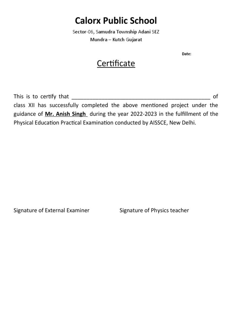 PE Practical Certificate | PDF