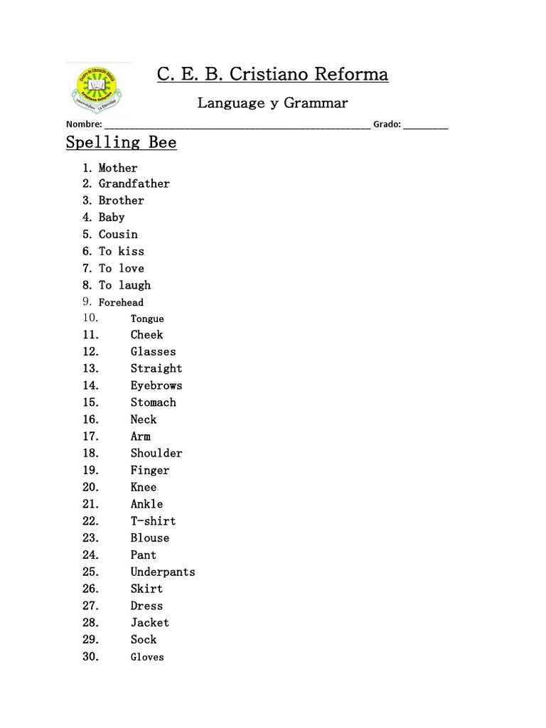 Palabras Del Spelling Bee 2do y 3ro | PDF | Foreign Language Studies