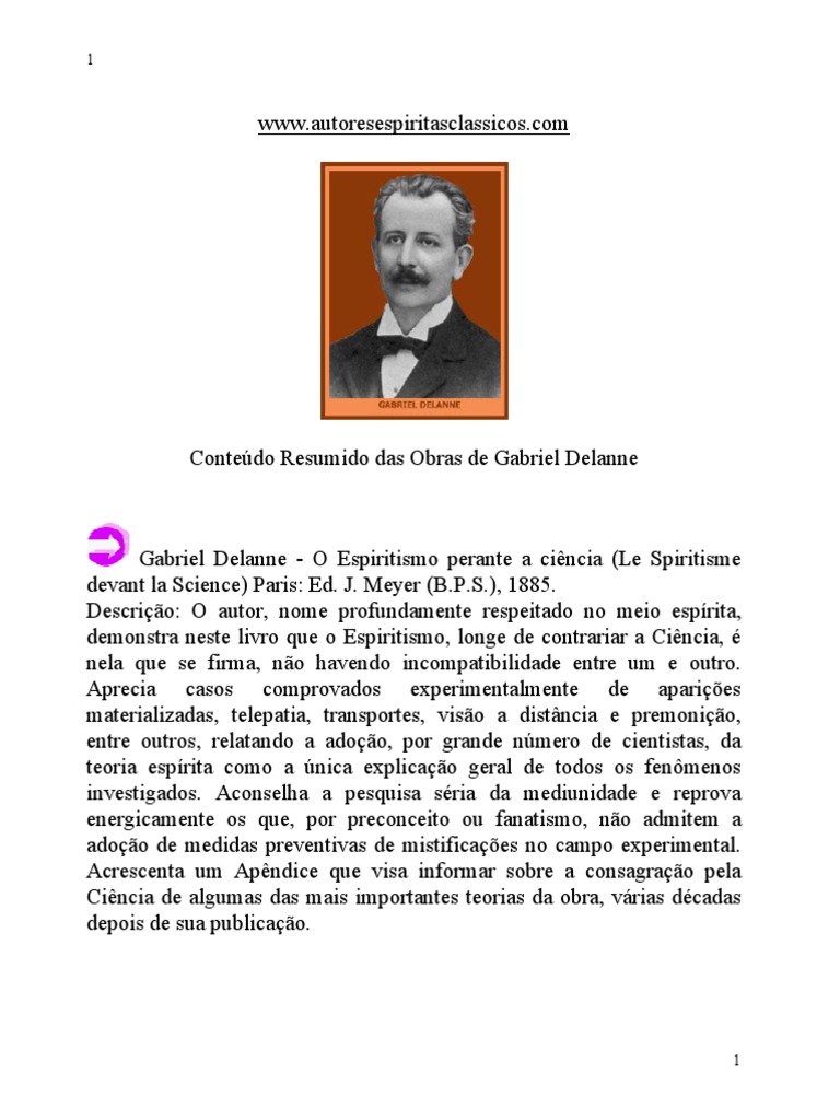 Obras de Gabriel Delanne sobre Espiritismo | PDF | Espiritismo ...