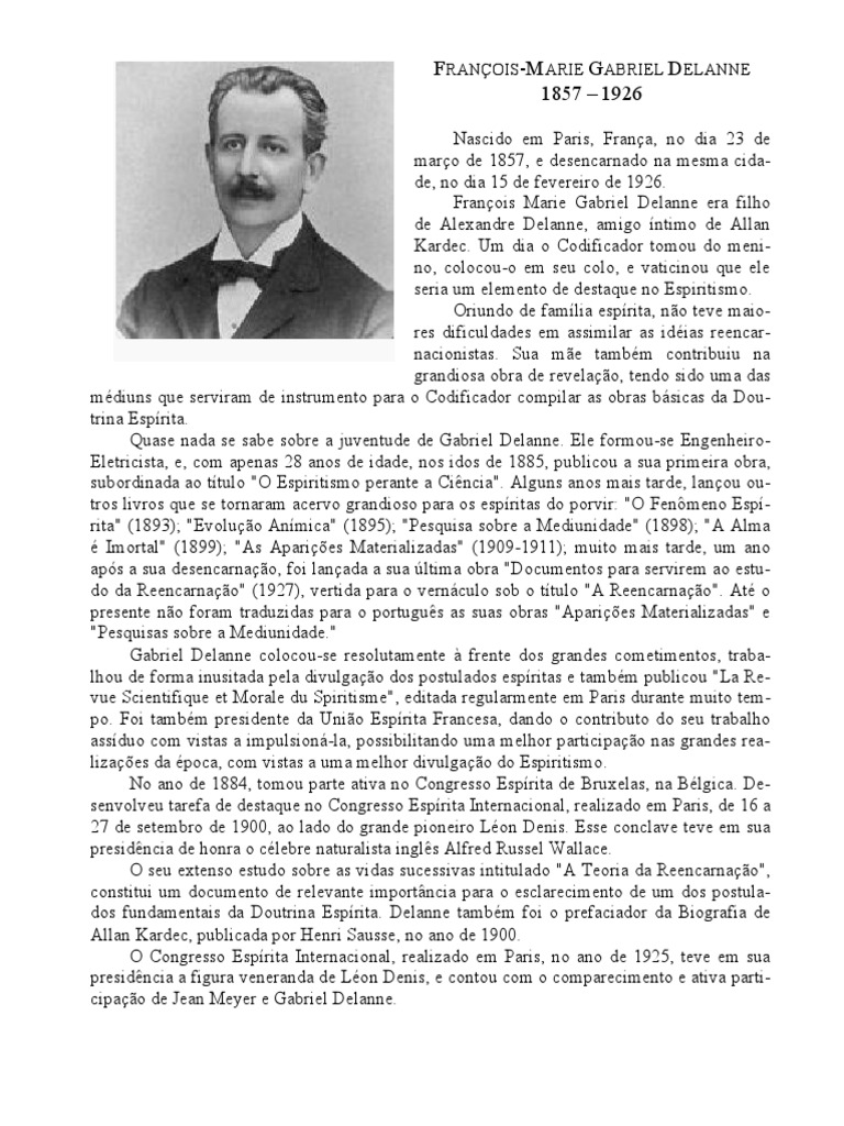 03 - Biografia de Gabriel Delanne 1857 - 1926) | PDF | Espiritismo ...
