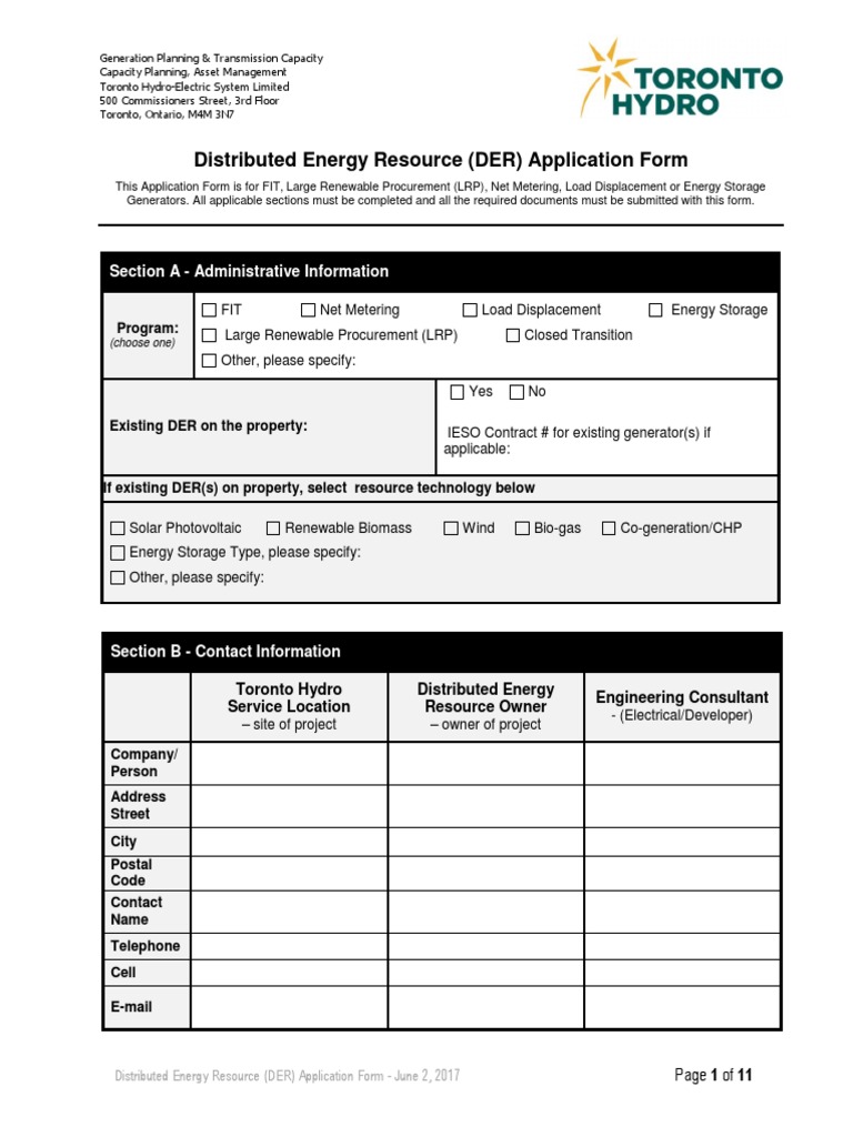 Distributed Energy Resource (DER) Application Form - Editable - June 2, ... | PDF | Transformer ...