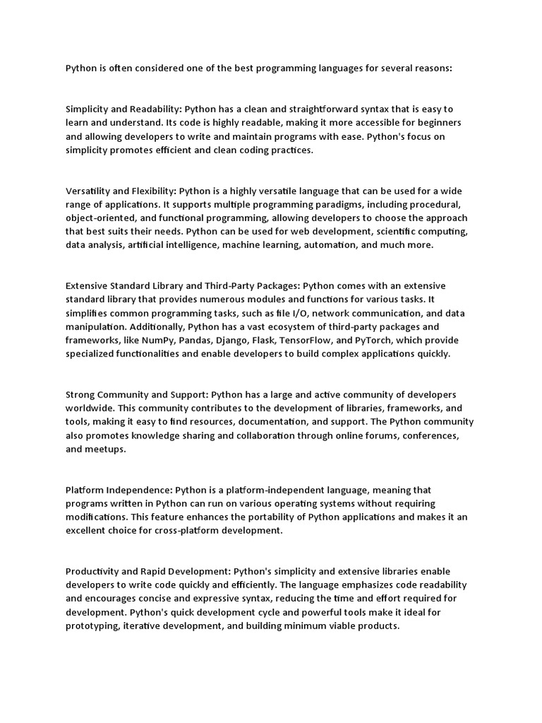 Pythonbenefits | PDF | Python (Programming Language) | Computer Programming Pythonbenefits | PDF | Python (Programming Language) | Computer Programming
