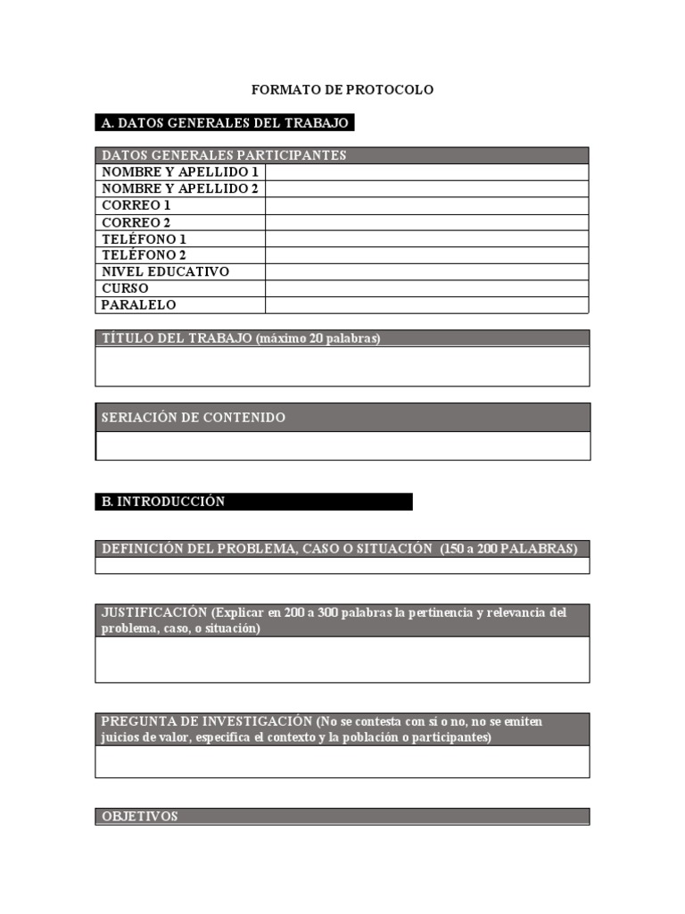 Formato de Protocolo de Investigación | PDF