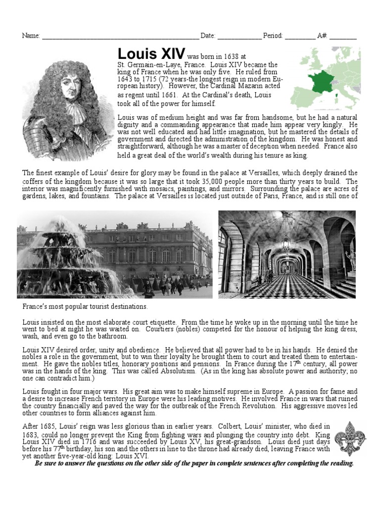 Louis XIV Sun King Biography - STUDENT VERSION 1 | PDF | Palace Of Versailles | Kingdom Of France