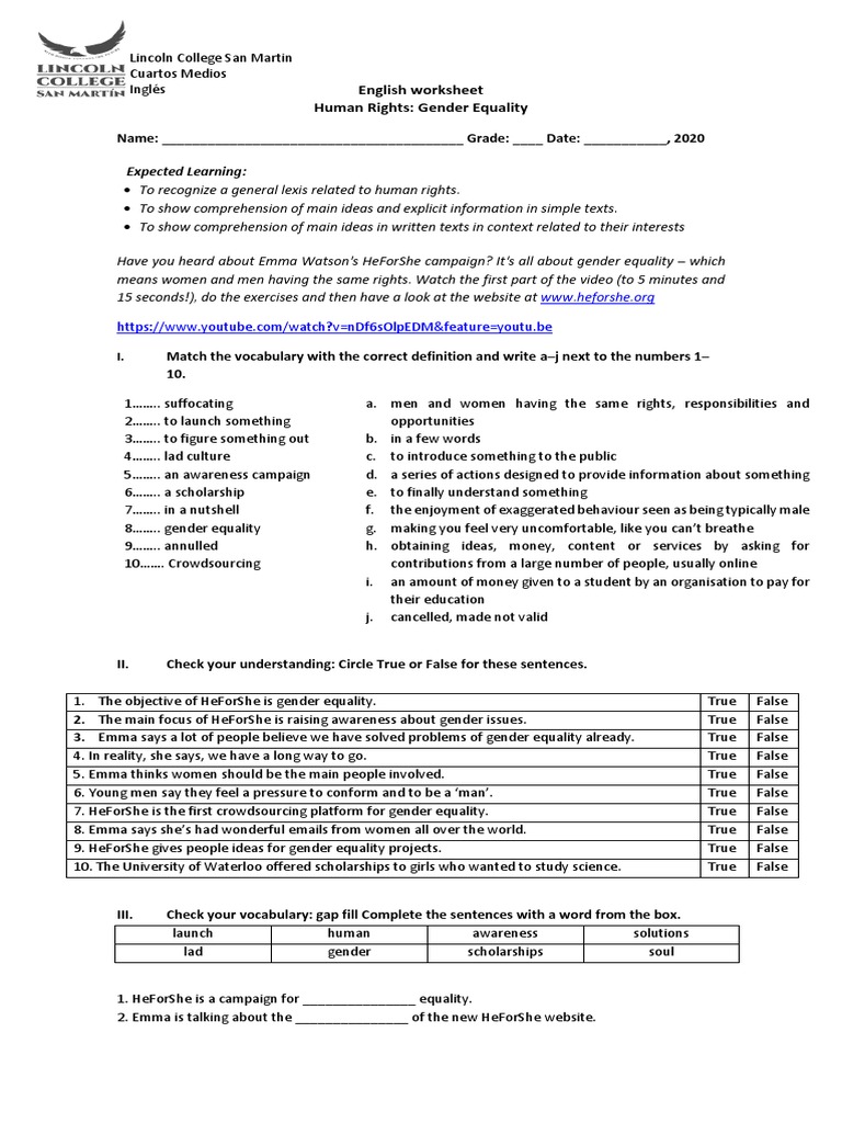 Gender Equality Reading Comprehension | PDF | Gender | Gender Studies