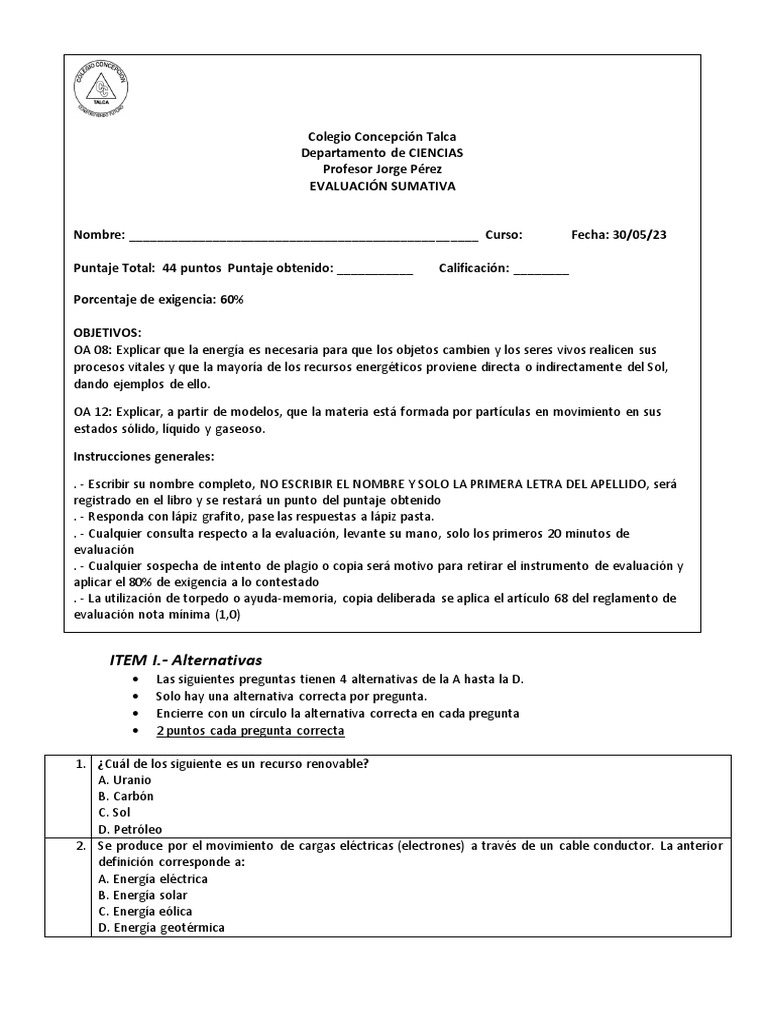 Prueba Unidad 4 Sexto B | PDF