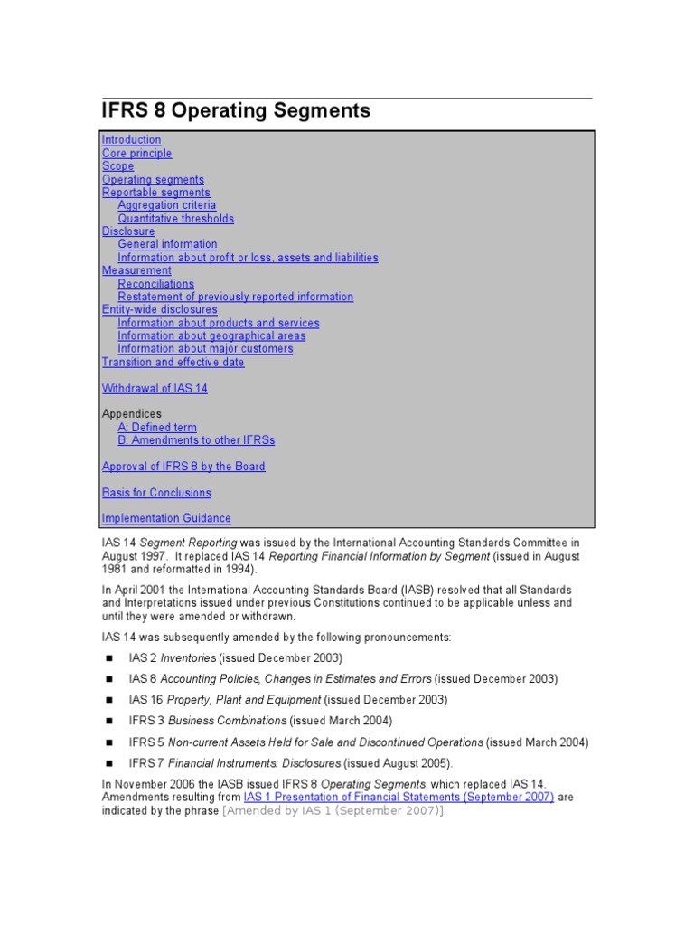 IFRS 8 Operating Segments | PDF | International Financial Reporting Standards | Financial Statement