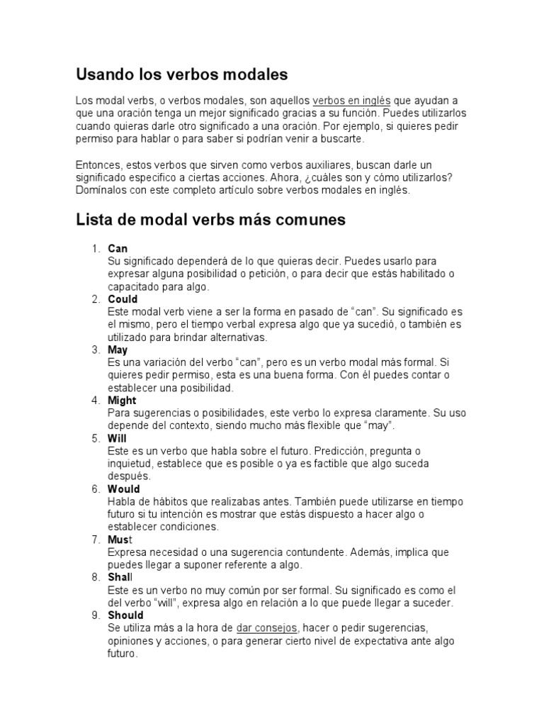 Usando Los Verbos Modales | PDF | Verbo | Tipología Lingüística