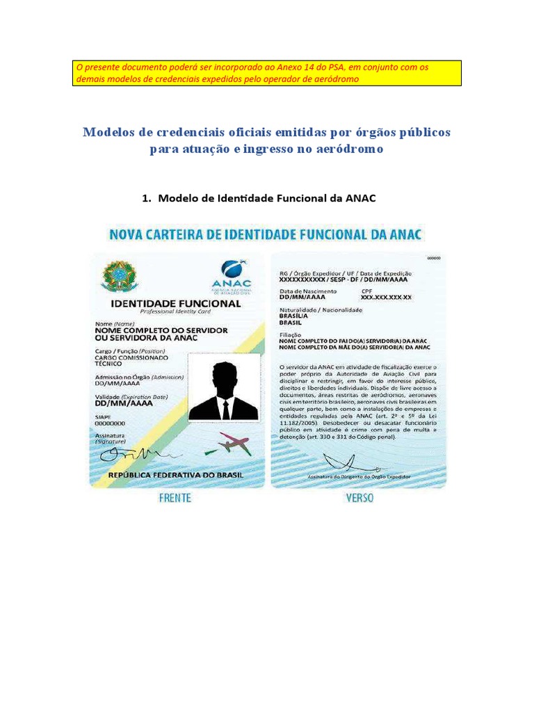 Modelos de Credenciais Oficiais Emitidas Por Órgãos Públicos para ...