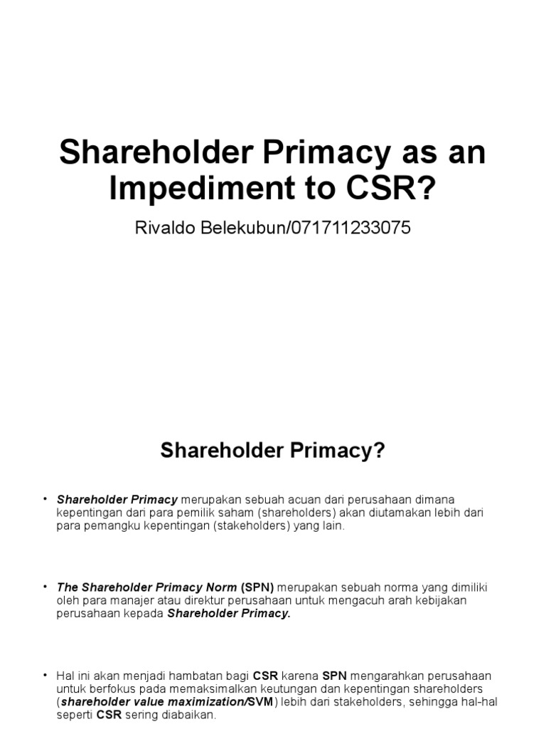 Shareholder Primacy Dan Perdebatan Etika Bisnis | PDF