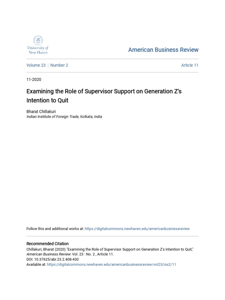 Examining The Role of Supervisor Support On Generation Z's Intention To ...