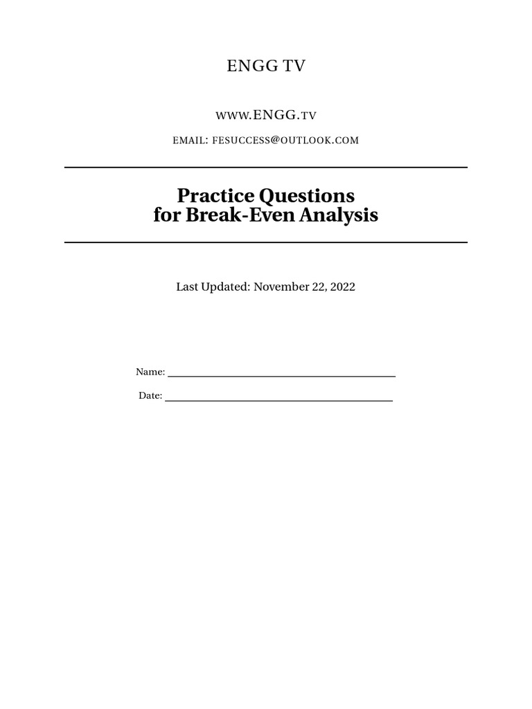 Break-Even Analysis Practice Questions | PDF | Investing | Market ...