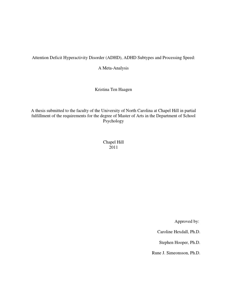 ADHD Masters Thesis Processing Speed | PDF | Attention Deficit ...