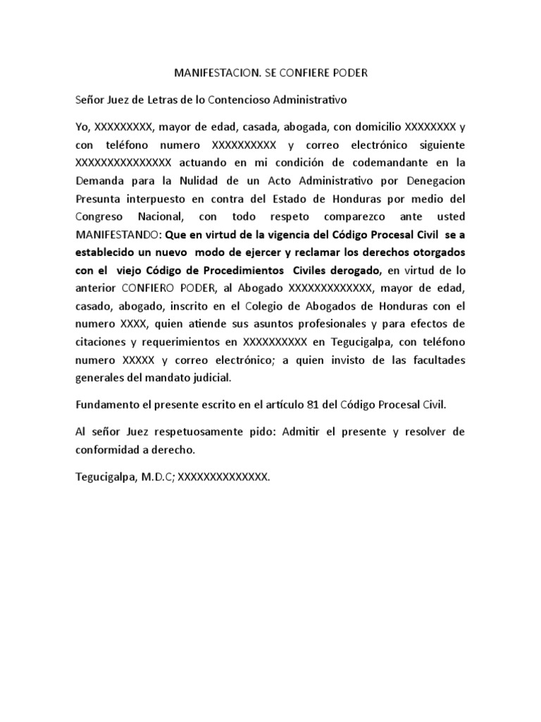 Manifestacion Se Confiere Poder | PDF