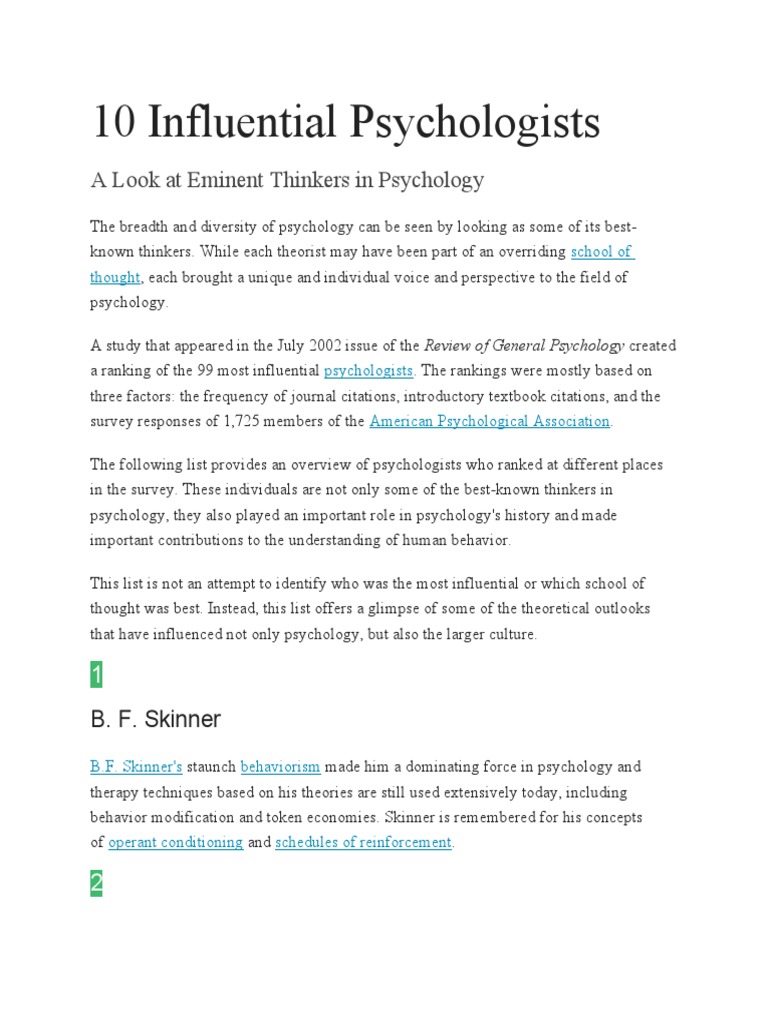 10 Influential Psychologists | PDF | Psychology | Behaviorism