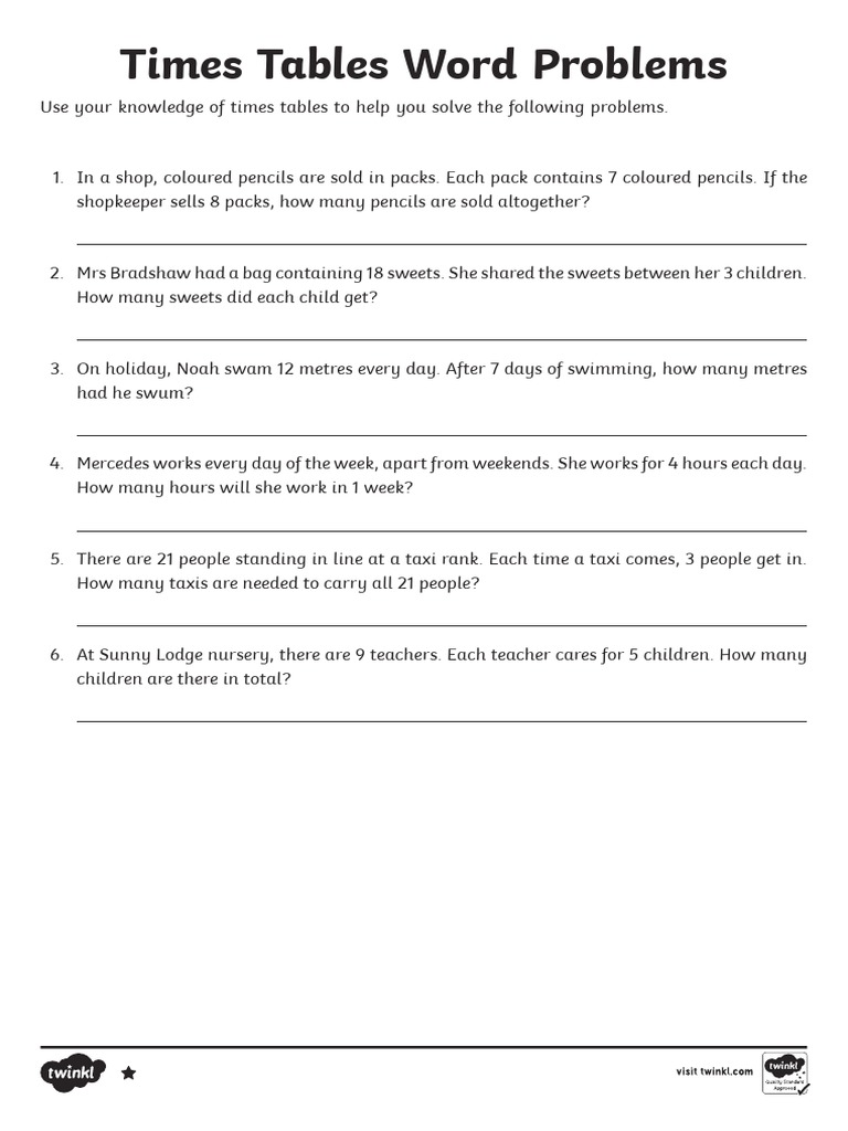 t2 M 4325 Times Tables Word Problems Differentiated Activity Sheets English - Ver - 2 | PDF | Length