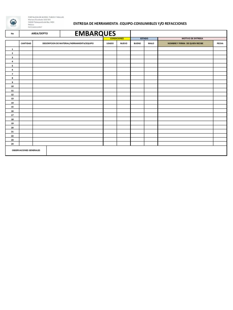 CHECK-CONSUMIBLES EMBARQUES | PDF