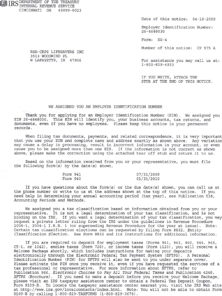 Ein Irs Notice | PDF | Internal Revenue Service | Taxation In The ...