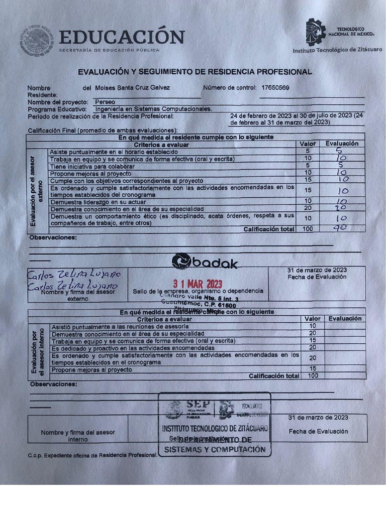 8. Evaluacion y Seguimiento de Residencia Profesional | PDF