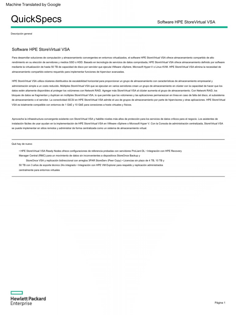 Almacenamiento Virtual HPE StoreVirtual | PDF | V Mware | Grupo de computadoras