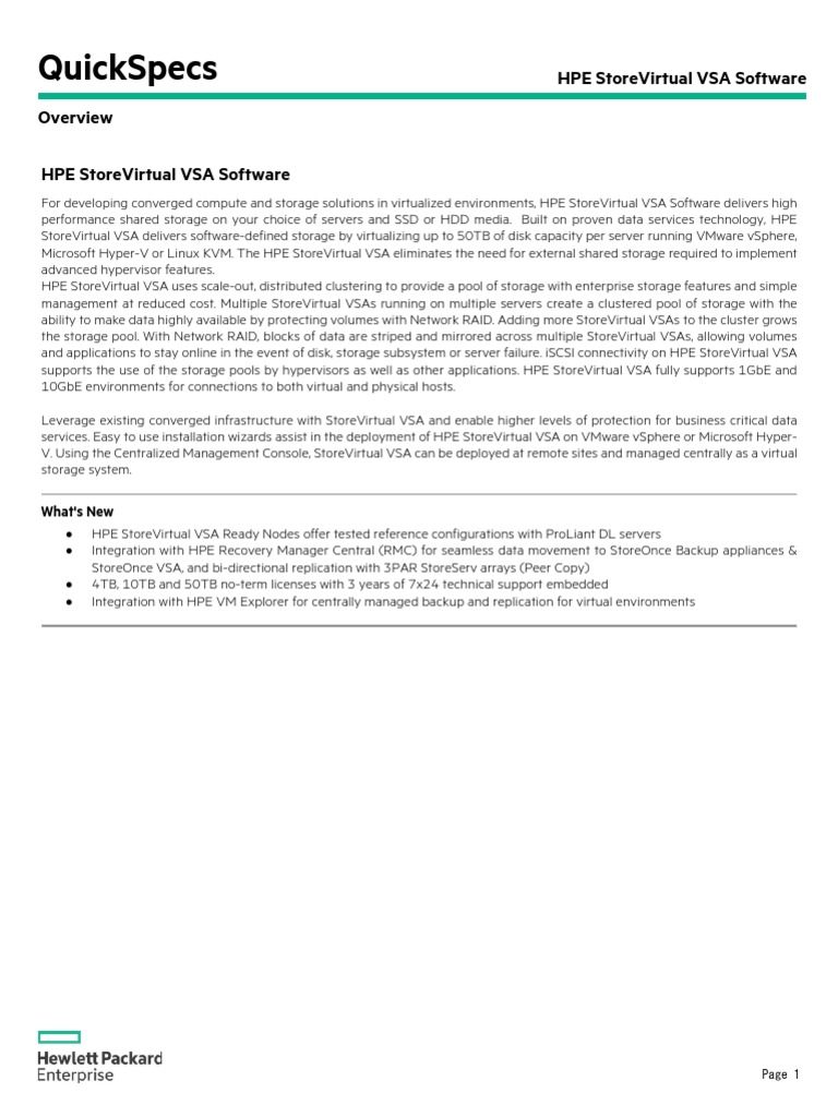 HPE StoreVirtual VSA Software-C04111621 | PDF | Replication (Computing) | Hyper V