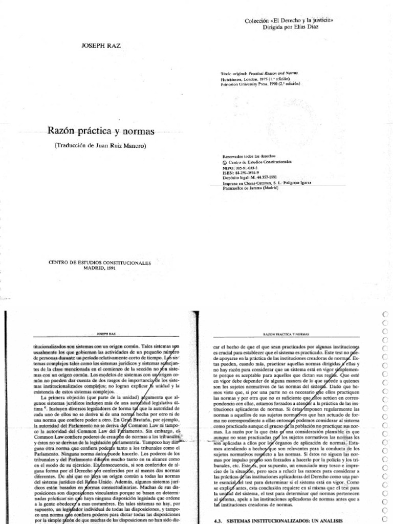 Joseph Raz - Razón Práctica y Normas - Sistemas Institucionalizados | PDF