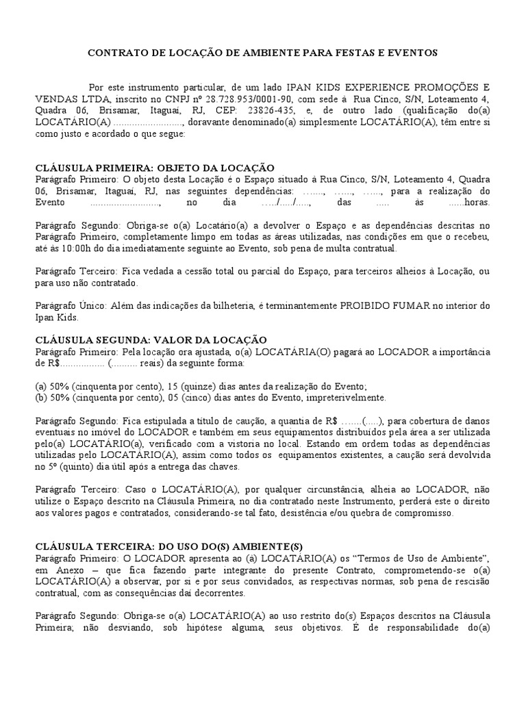 Contrato De Locação Pra Festas E Eventos 2023 Pdf Cheque Banco