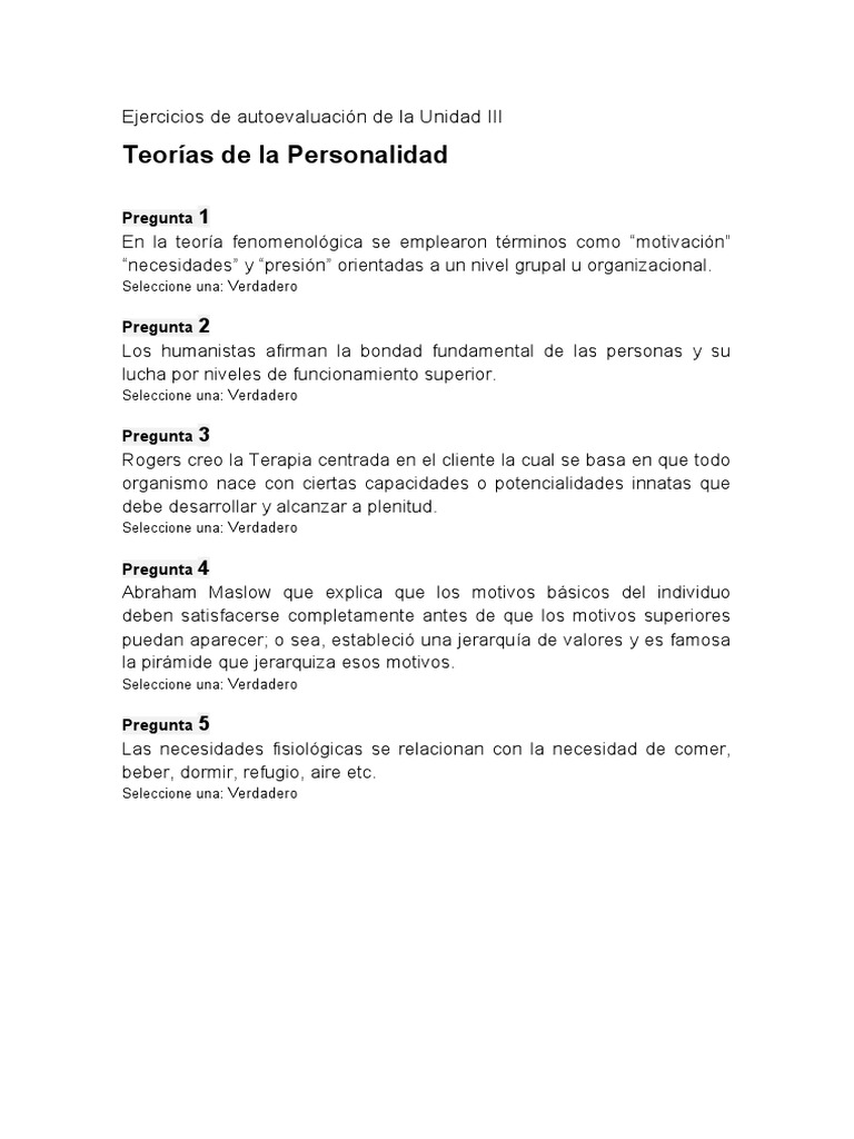 3ra. Semana. Ejercicios de Autoevaluación de La Unidad III | PDF
