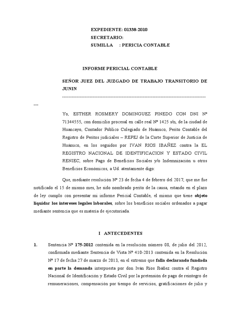 Informe Pericial Contable Laboral | PDF | Pagos | Bancos