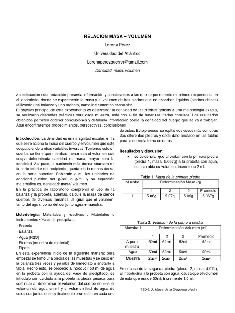 Masa Volumen Densidad | PDF