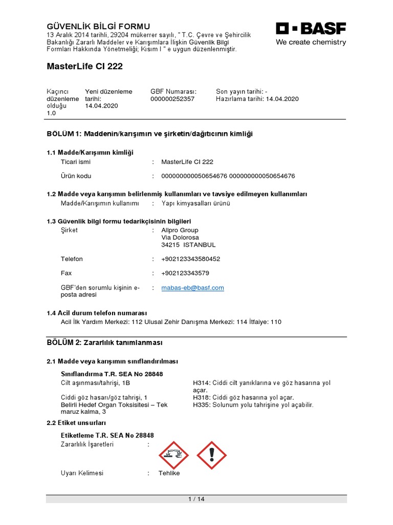 Masterlife Ci 222 sds1 | PDF