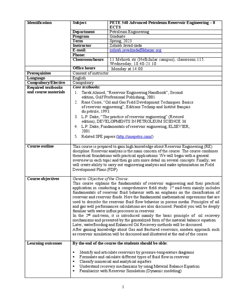 Advanced - Reservoir - Engineering (Zohrab) | PDF | Petroleum Reservoir | Engineering