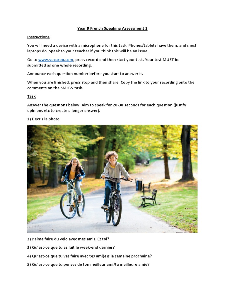 HT1 - Assessment 2 - Year 9 French Speaking Assessment 1 | PDF