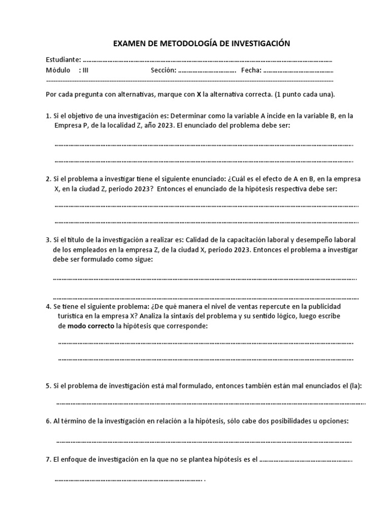 EXAMEN DE METODOLOGÍA - Módulo III | PDF | Hipótesis