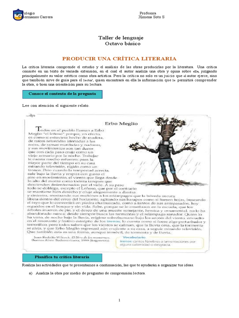 Guia Taller De Comprensión Lectora 8 Pdf Crítica Literaria Autor