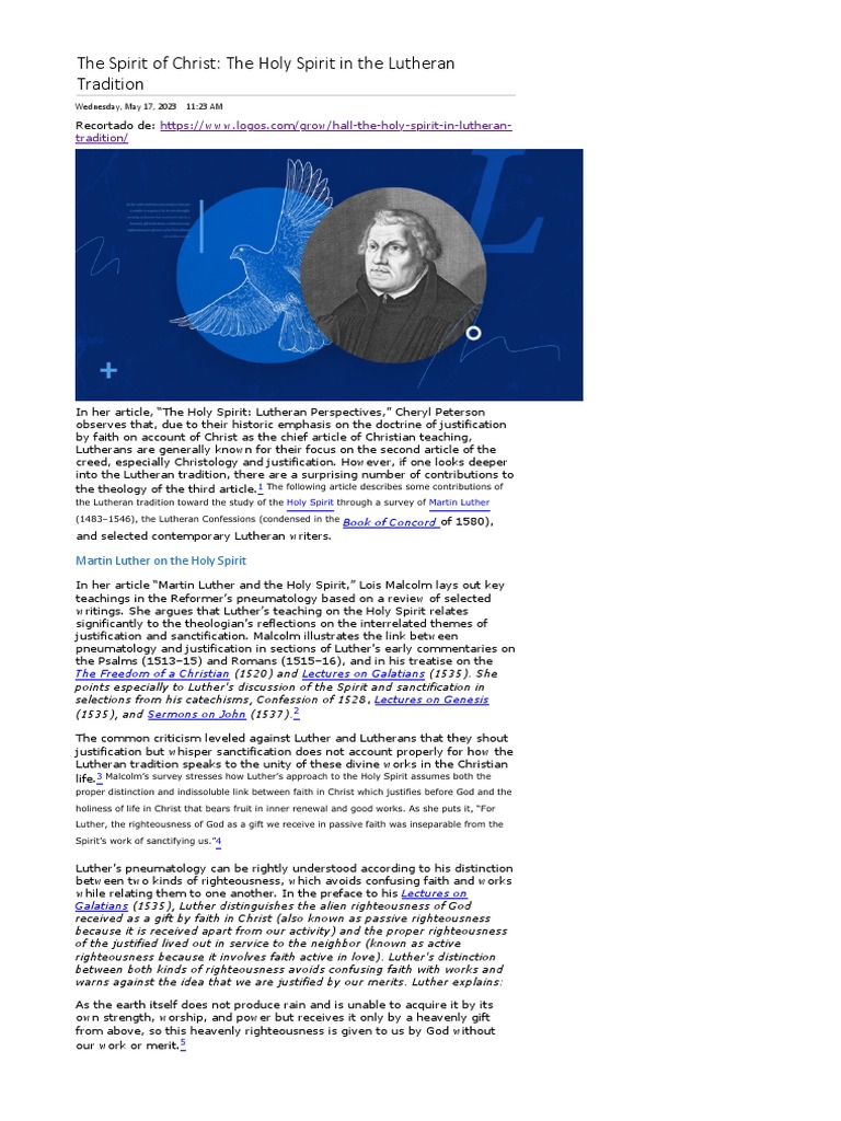 Artigo Sanchez Holy Spirit in The Lutheran Tradition | PDF ...