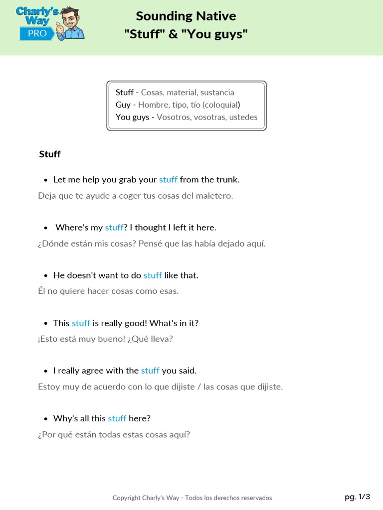 Uso de "Stuff" y "You Guys" en Inglés | PDF | Artes del Lenguaje y ...