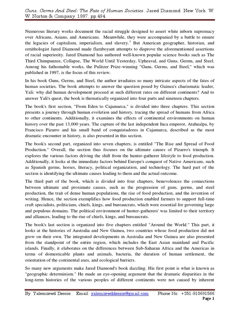 Guns, Germs and Steel: The Fate of Human Societies. Jared Diamond. New ...