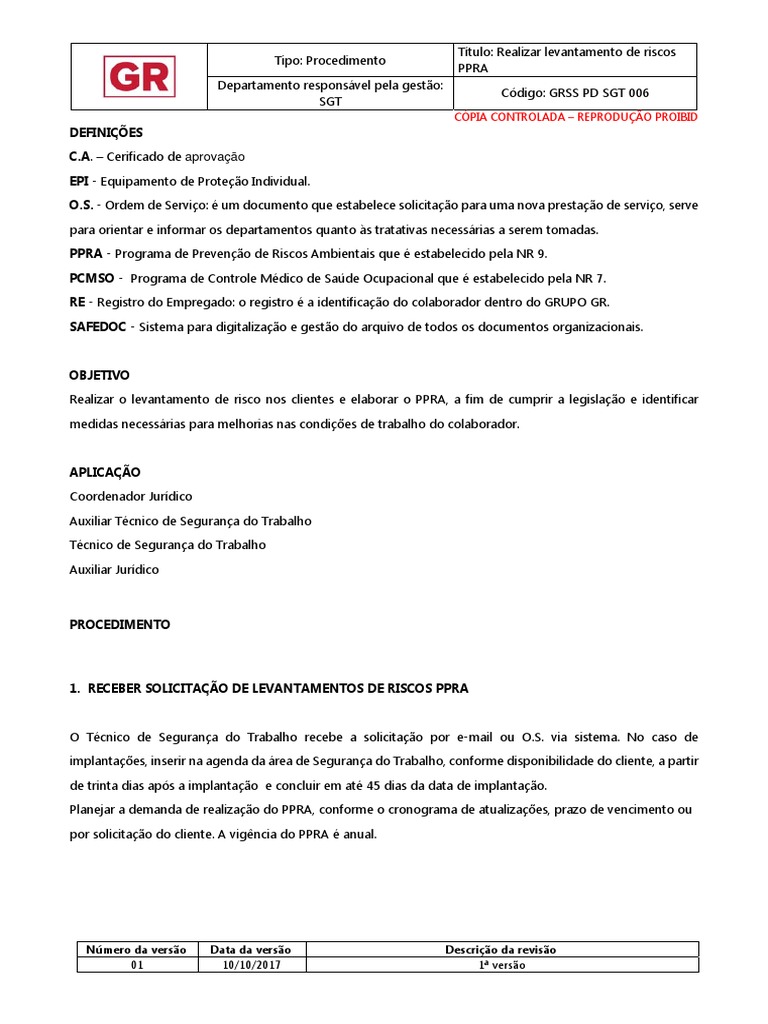 GRSS PD SGT 006 v01 - Realizar Levantamento de Riscos PGR | PDF ...