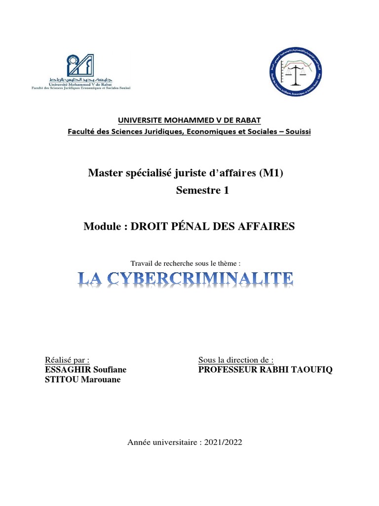 La Cybercriminalité - STITOU-ESSAGUIR | PDF