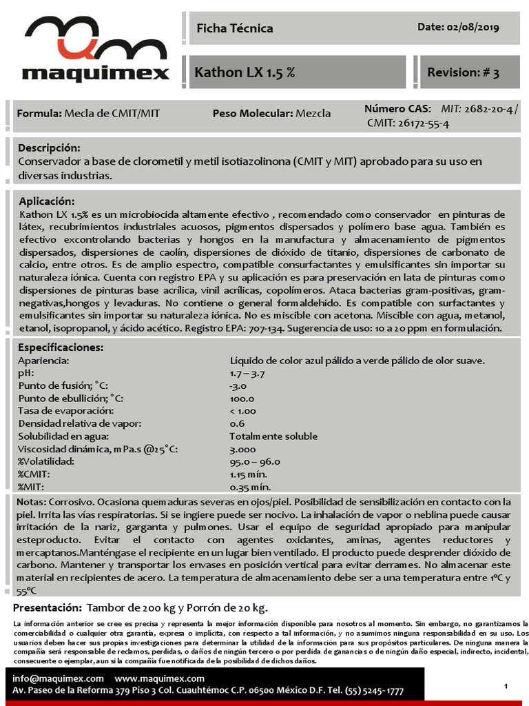 FT-KathonLX1 5% | PDF | Agua | Química Física
